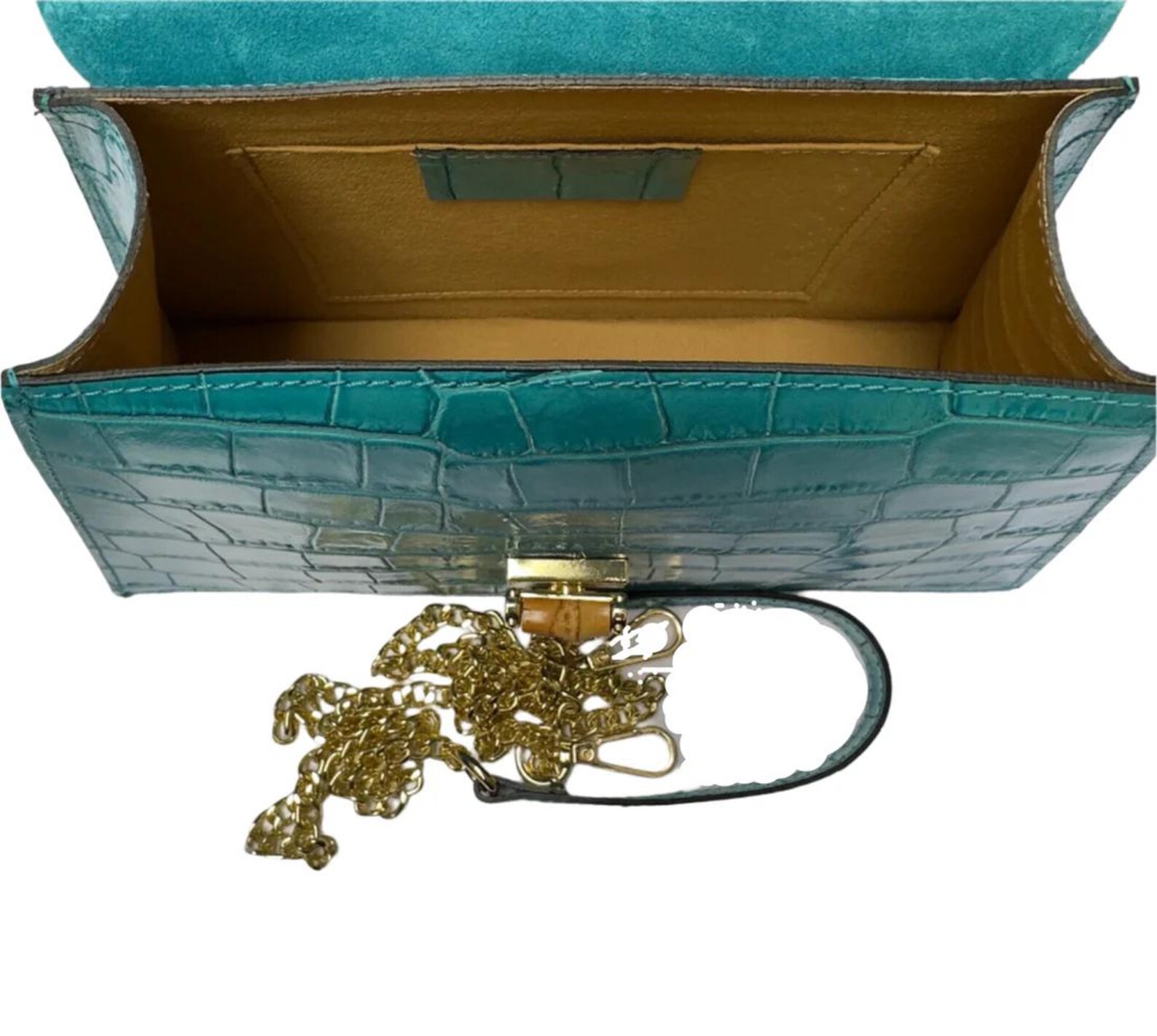 Handcrafted Italian Turquoise Leather Handbag – Croc-embossed Tote ...