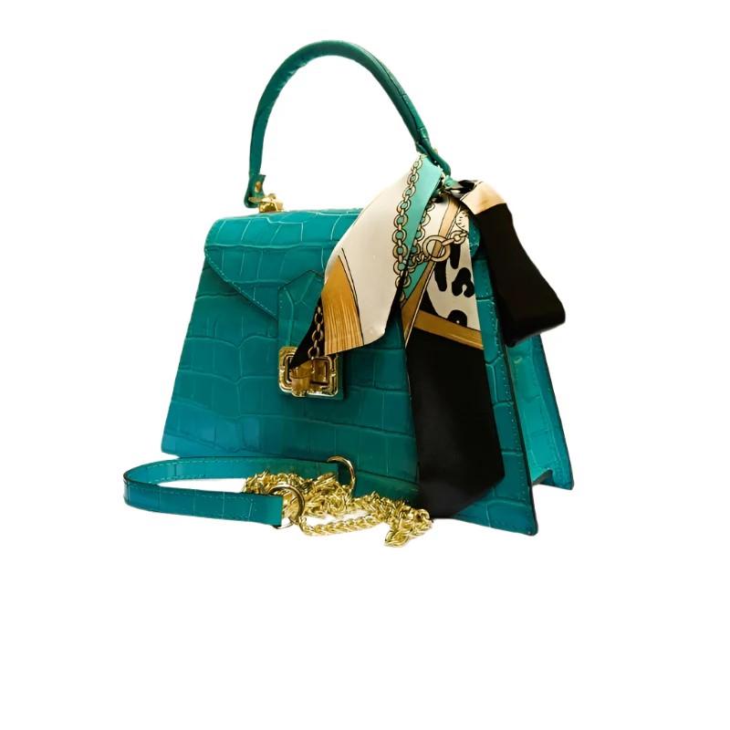 Handcrafted Italian Turquoise Leather Handbag – Croc-embossed Tote ...