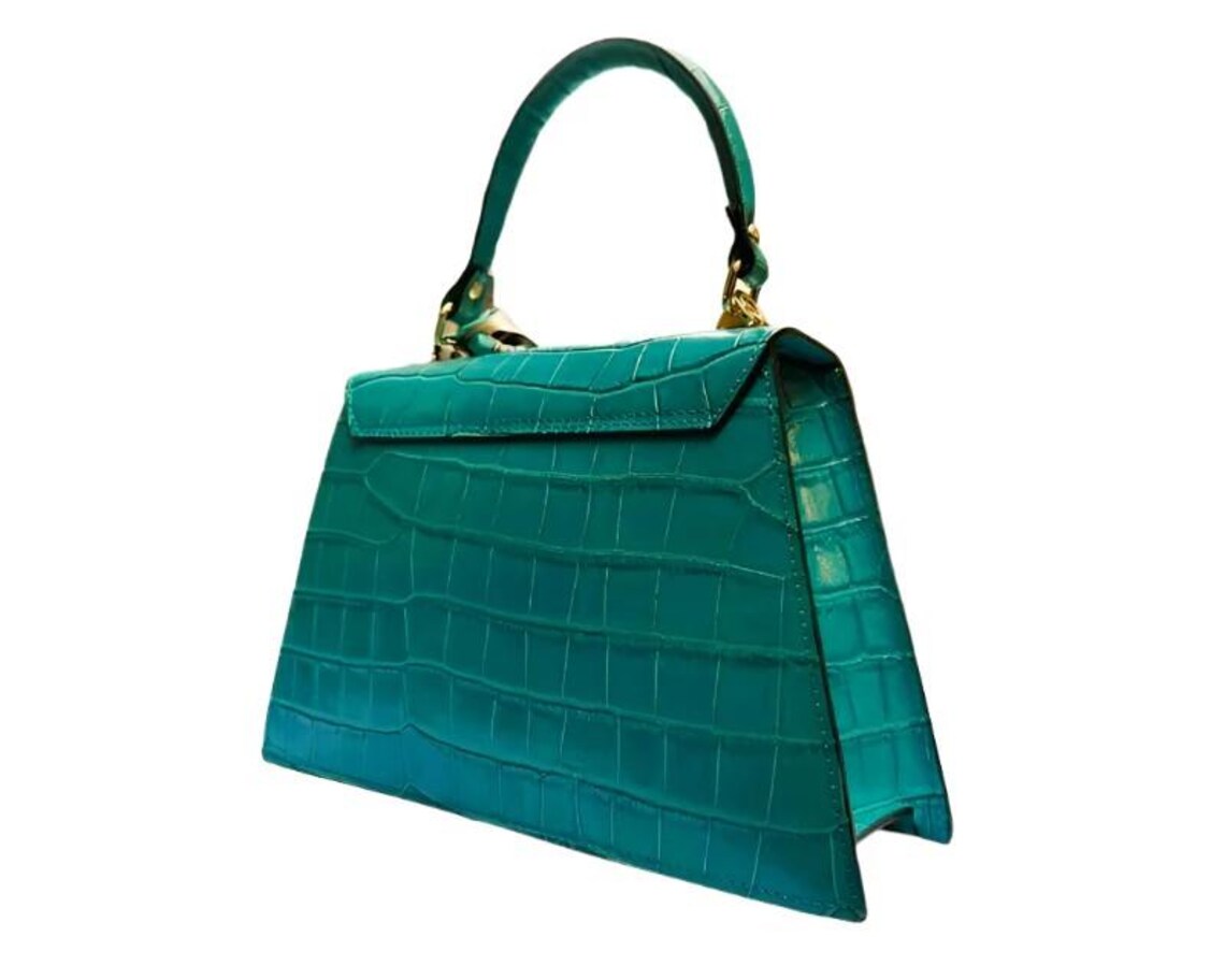 Handcrafted Italian Turquoise Leather Handbag – Croc-embossed Tote ...