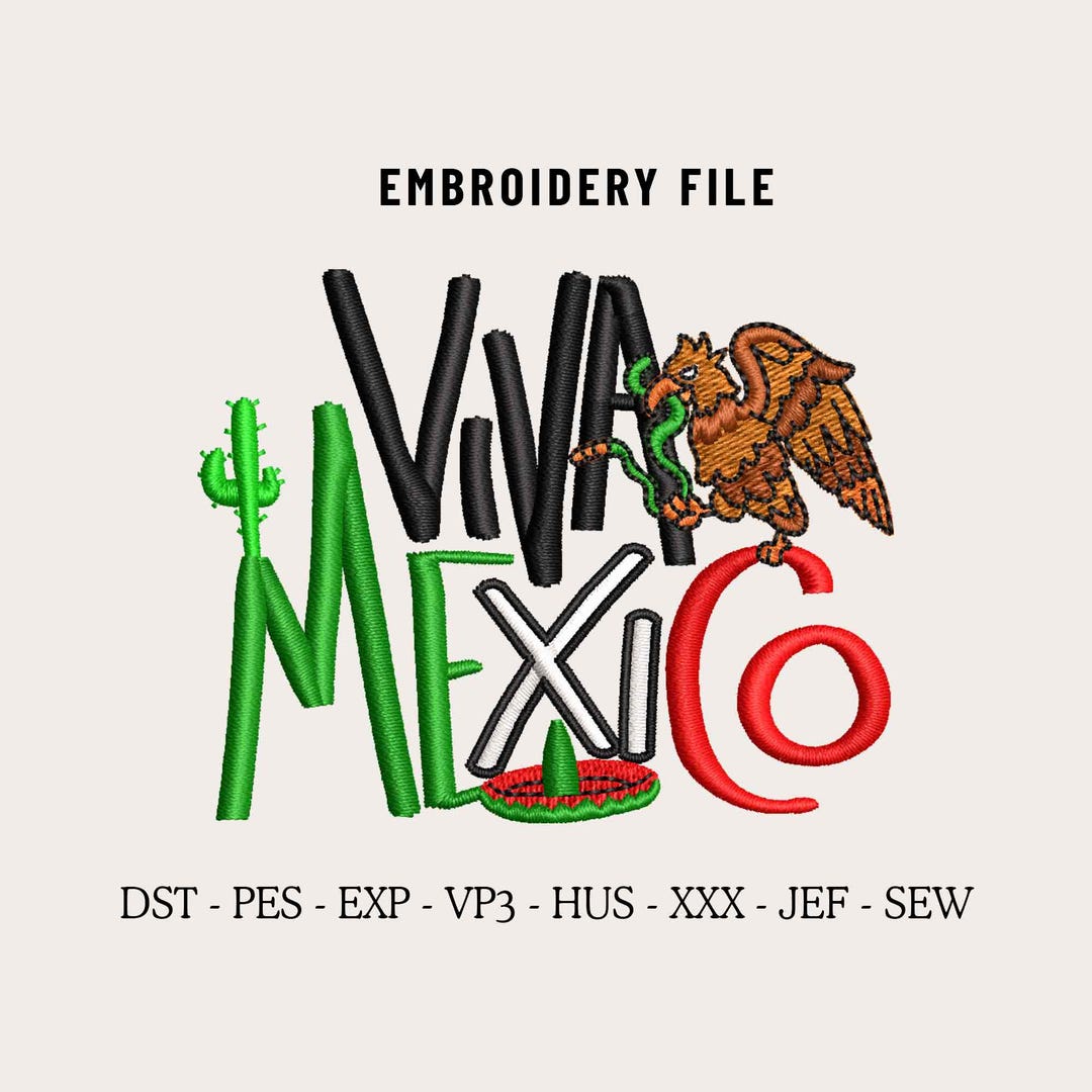 Viva Mexico Machine Embroidery Design File for Caps, Trendy Embroidery ...