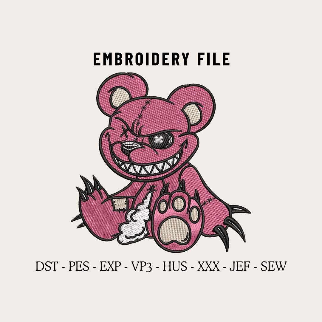 Scary Teddy Bear Embroidery Designs File, Tshirt Designs for Halloween ...