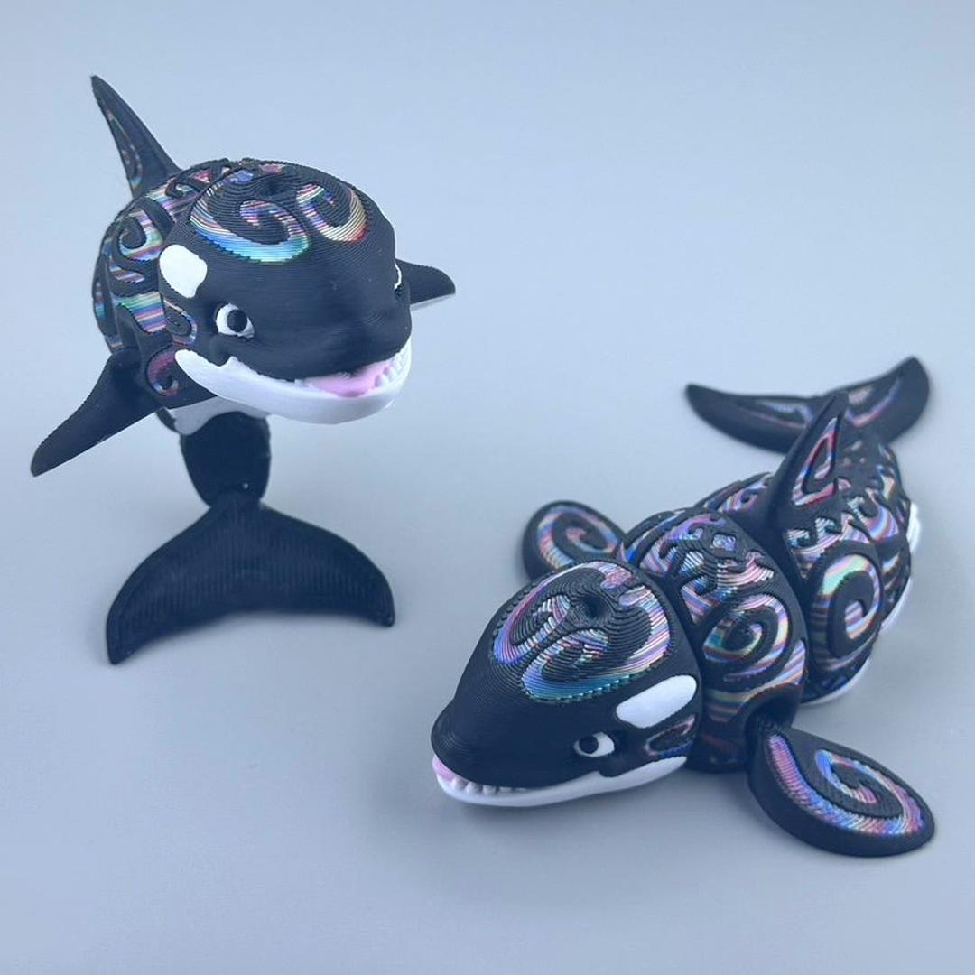 3D Printed Articulating Orca Killer Whale - Tattoo Marks & Rainbow ...