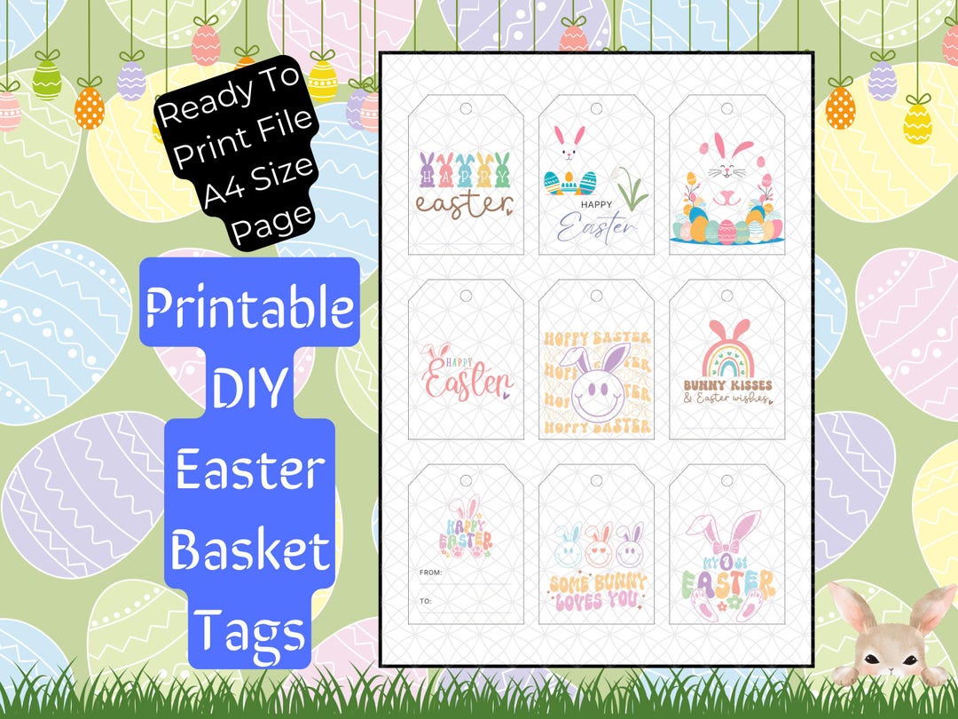 Easter Basket Name Tags Printable - 9 DIY Gift Tags PDF, Egg Hunt ...