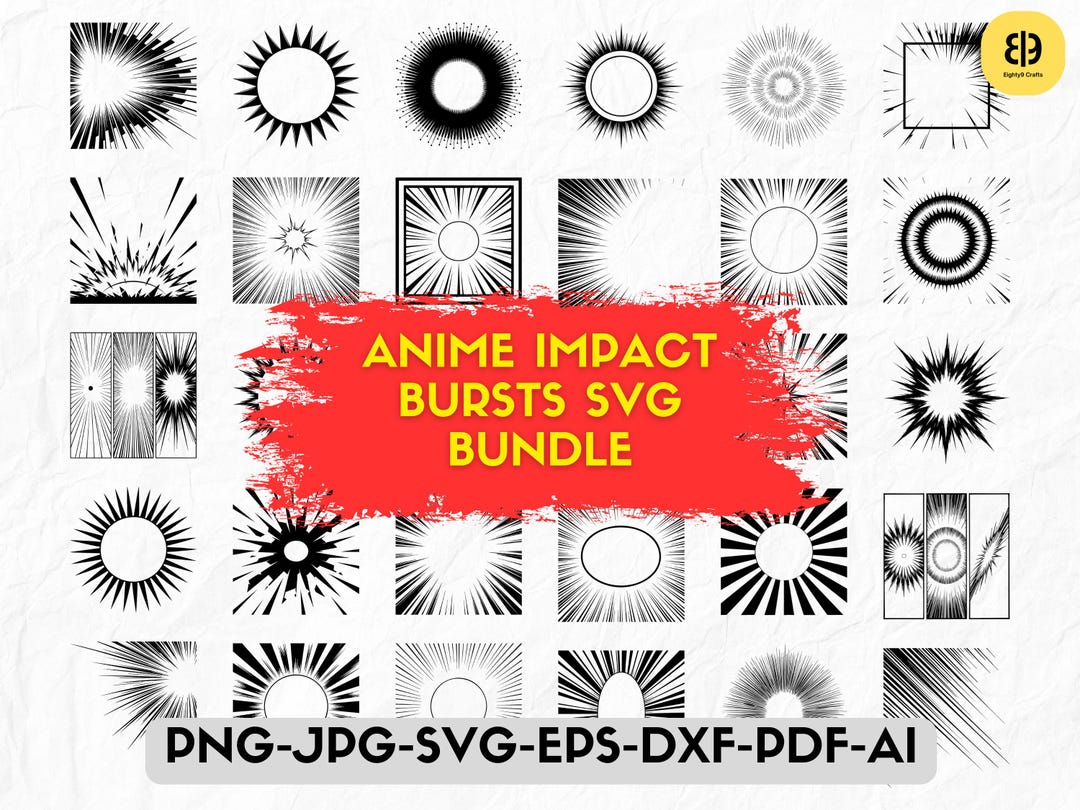 Anime Impact Burst SVG Bundle | 30 Manga Explosion PNG Cricut Stickers ...