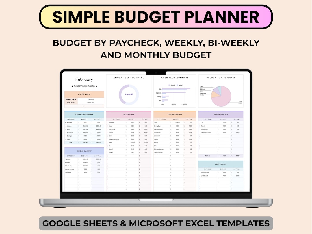 Simple Budget Planner Google Sheet Monthly Budget Spreadsheet | Simple ...
