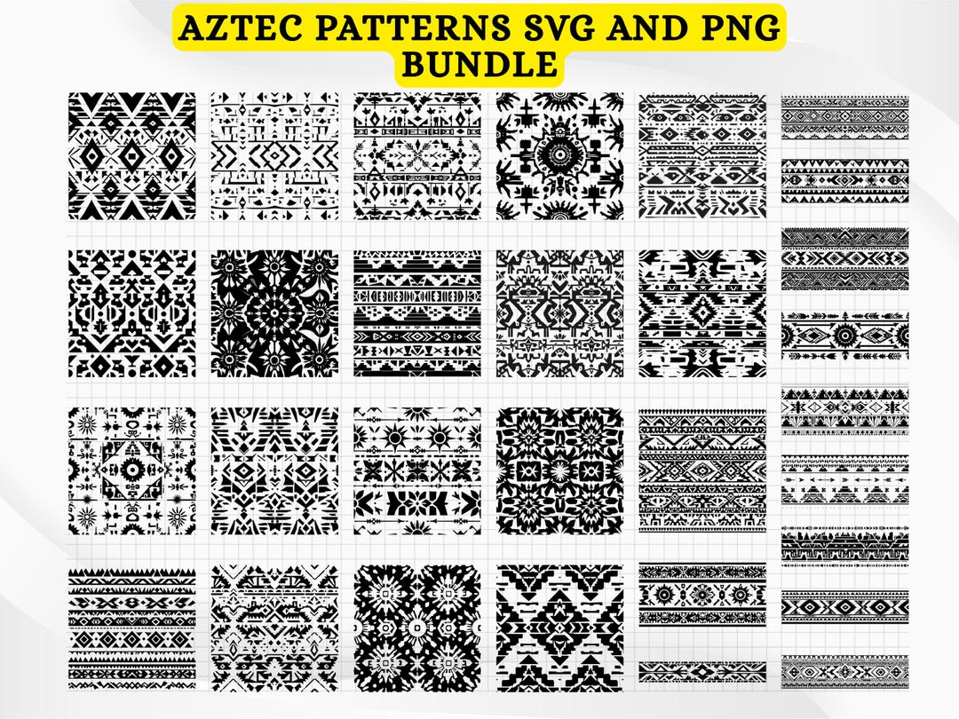 Aztec Patterns SVG & PNG Bundle | 30 Tribal Pattern and Borders ...