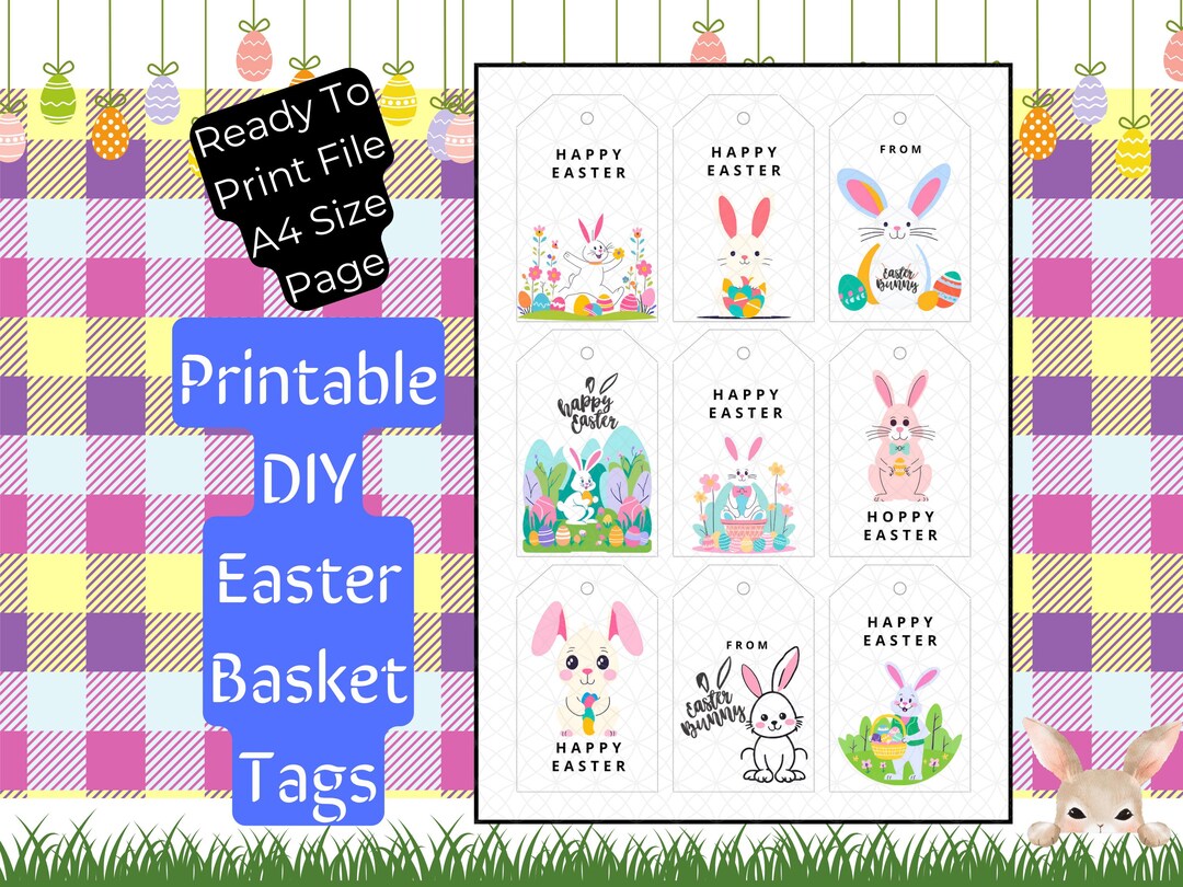 DIY Easter Basket Name Tags - 9 Printable Gift Tags PDF, Egg Hunt ...