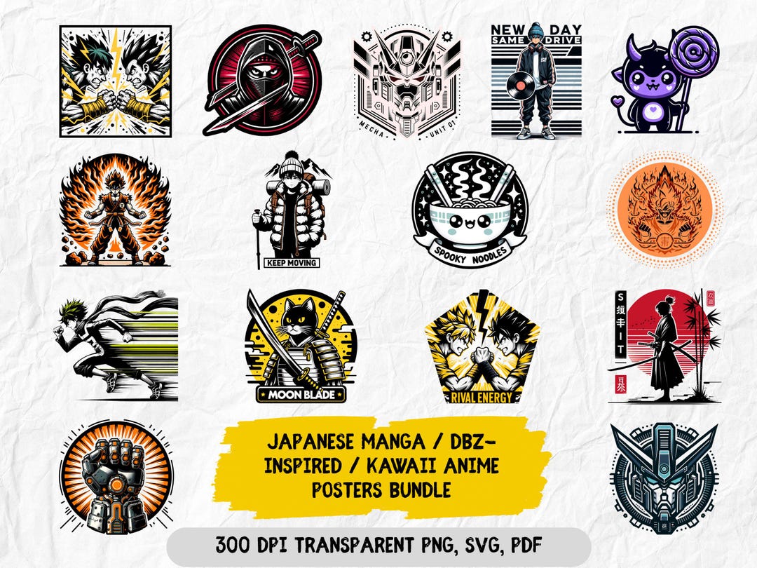 Anime Kawaii SVG Bundle – Japanese Manga Designs Digital Download PNG ...