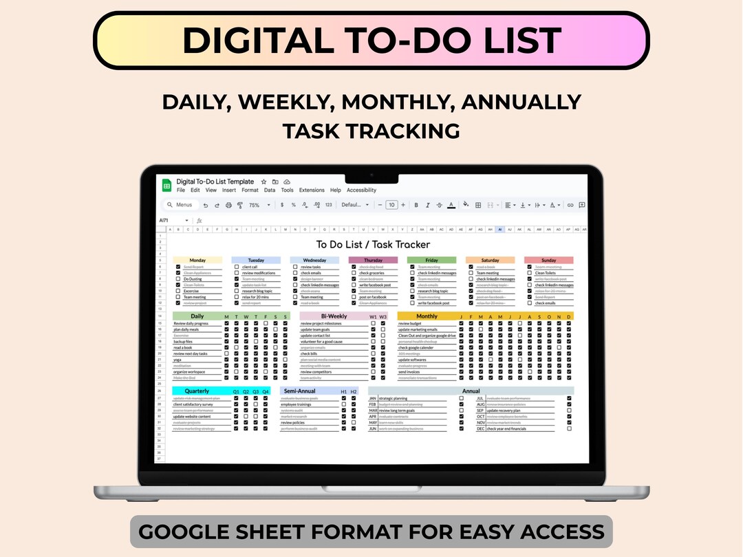 Digital Google Sheets To-do List: Daily, Weekly & Monthly Task Tracker ...