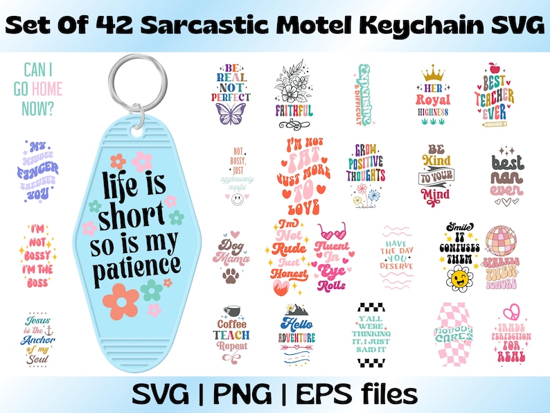 Retro Motel Keychain SVG Bundle – 42 Sarcastic Quotes (svg, Png, Eps ...