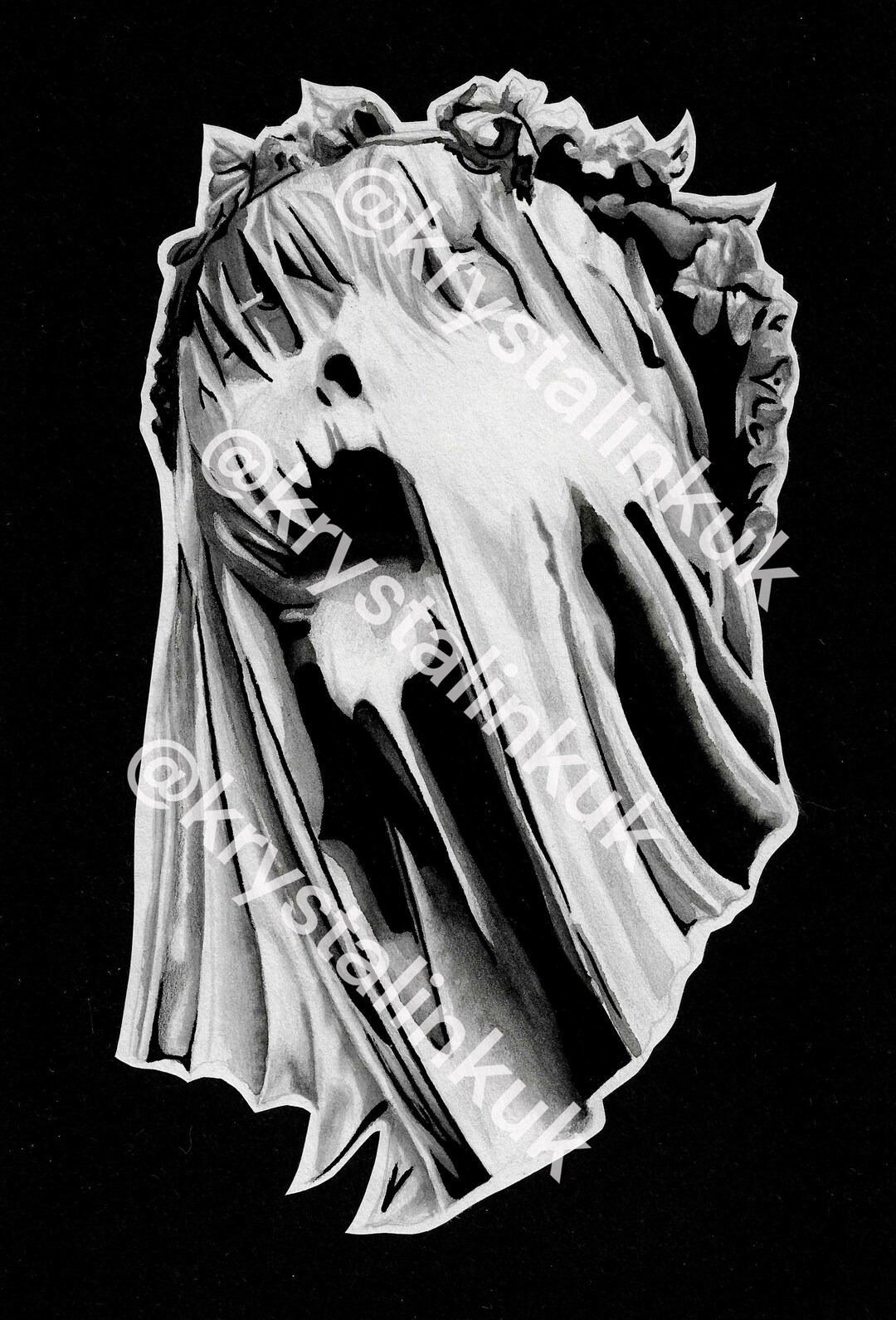 The Veiled Virgin Horror Statue Graphite Drawing Digital Print. - Etsy