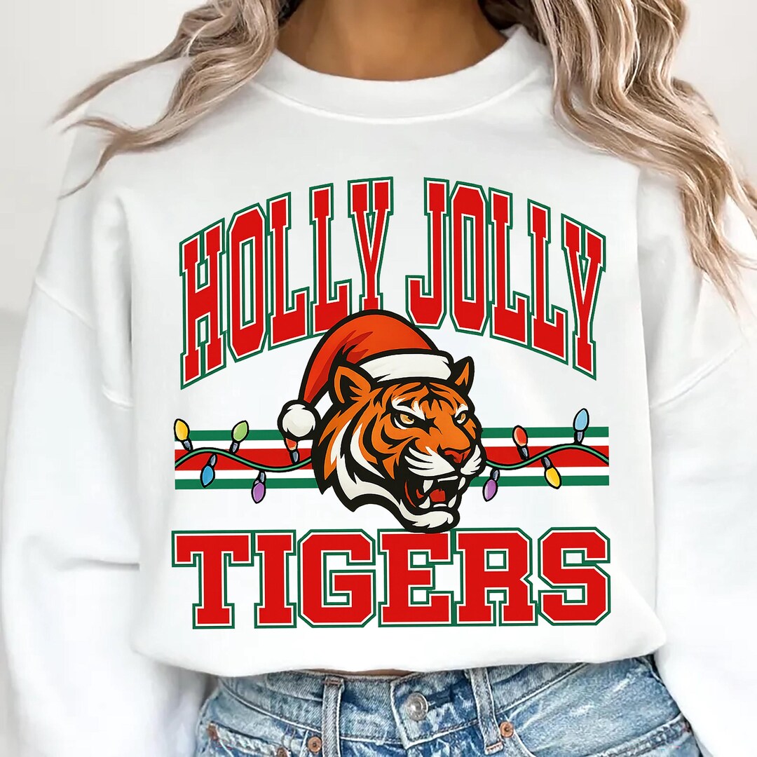 Holly Jolly Tigers Christmas Mascot PNG, Holiday School Spirit Shirt ...