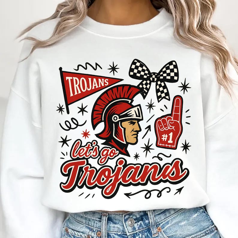 Mascot PNG, Trojans Doodle Shirt Design - Red, Mascot School, Collage ...