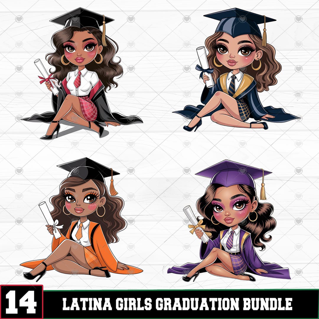 Chicano Graduation PNG Bundle, Chibi Latina Grad Characters Png ...