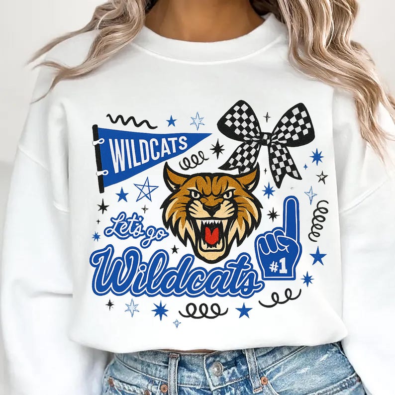 Mascot PNG, Wildcats Doodle Shirt Design - Blue, Mascot School, Collage ...