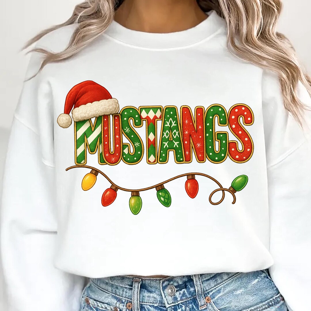 Merry Christmas Mustangs PNG, Holiday School Spirit Shirt Design ...