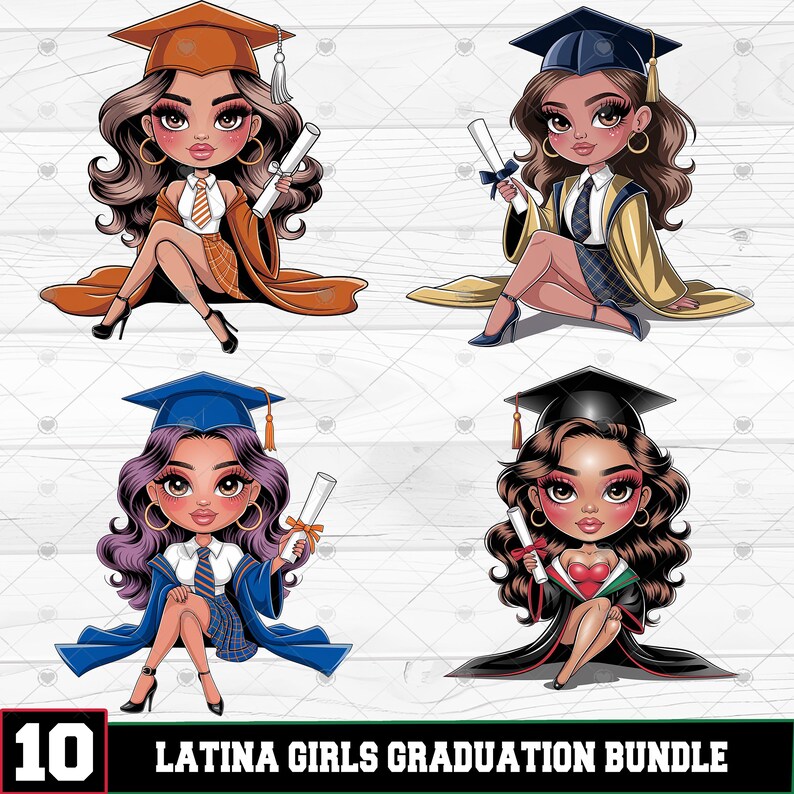 Chicano Graduation PNG Bundle, Chibi Latina Grad Characters Png ...