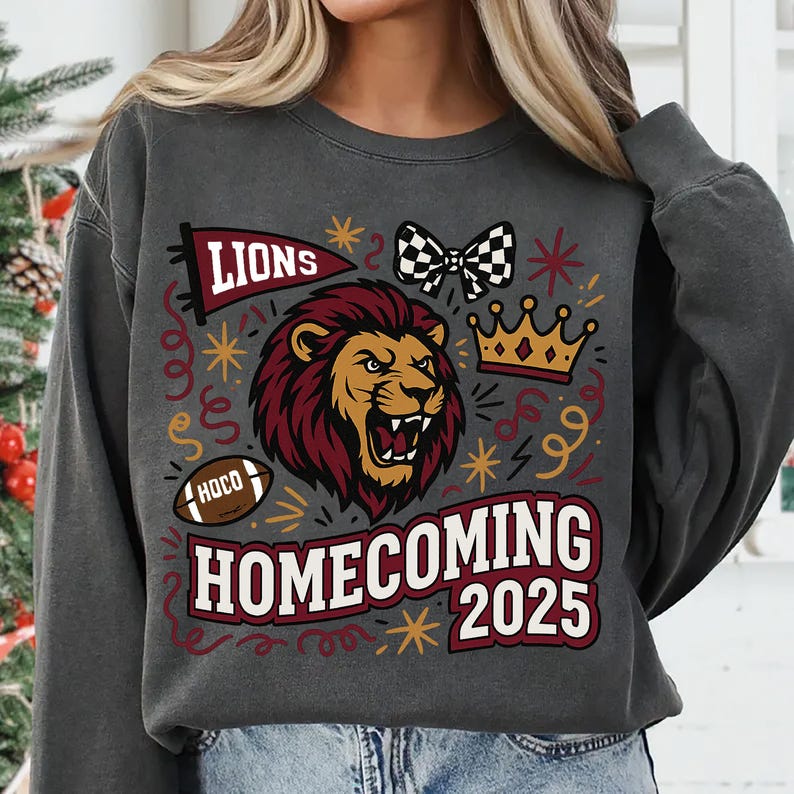 Maroon and Gold Homecoming PNG, Lions Doodle Shirt Design, Mascot ...