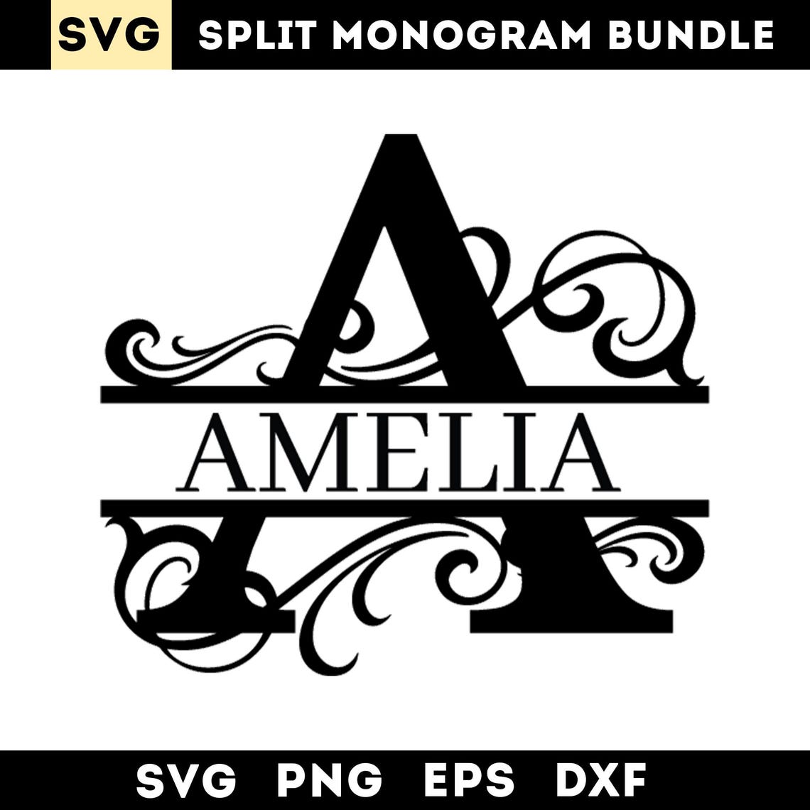 Split Monogram SVG, PNG, DXF, Eps Bundle, Family Name Alphabet Cut ...