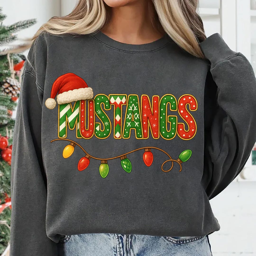 Merry Christmas Mustangs PNG, Holiday School Spirit Shirt Design ...
