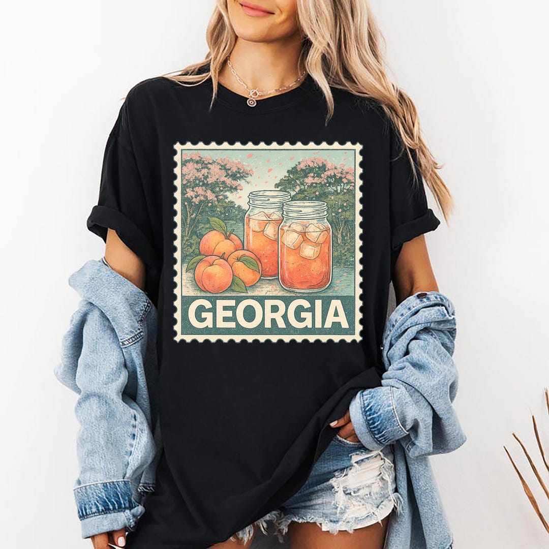 Georgia State Stamp Png, Vintage Peach Sweet Tea Shirt Png, Retro ...