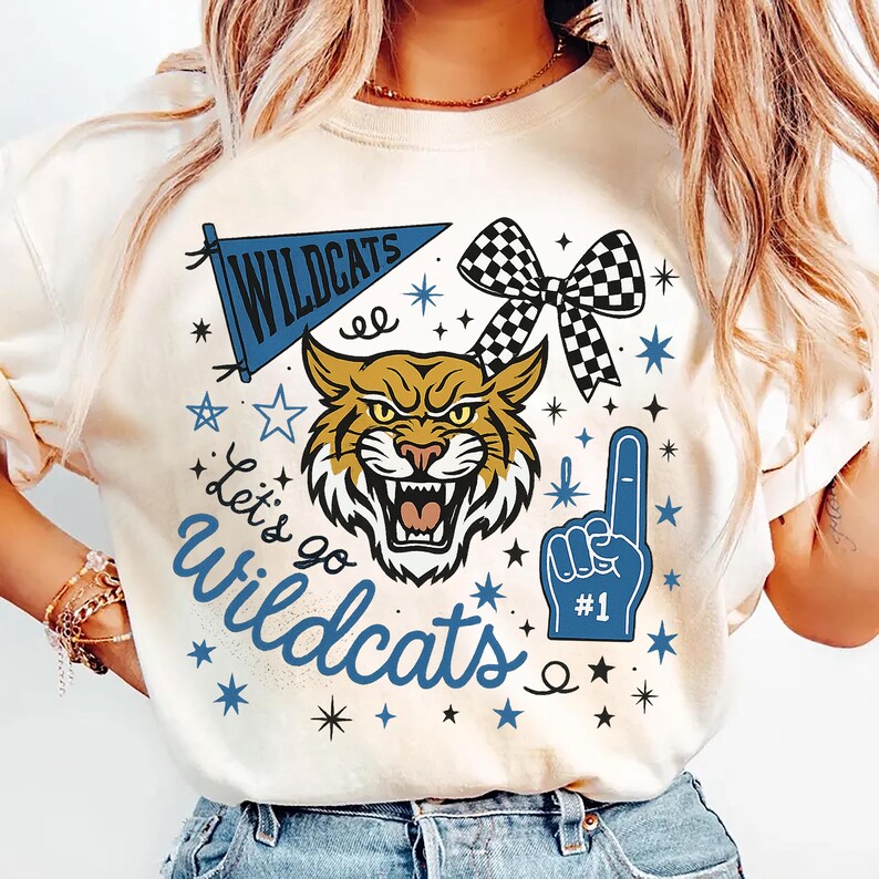 Mascot PNG, Wildcats Doodle Shirt Design - Blue, Mascot School, College ...