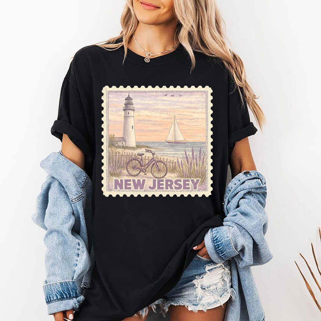 New Jersey State Stamp Png, Vintage Lighthouse Sailboat Beach Scene ...