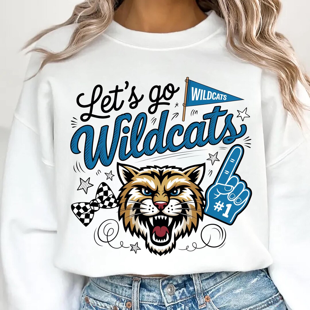 Mascot PNG, Wildcats Doodle Shirt Design - Blue, Mascot School, Collage ...