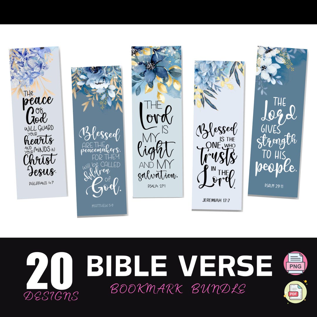 20 Bible Verse Bookmark Bundle, Printable Floral Bible Bookmark ...