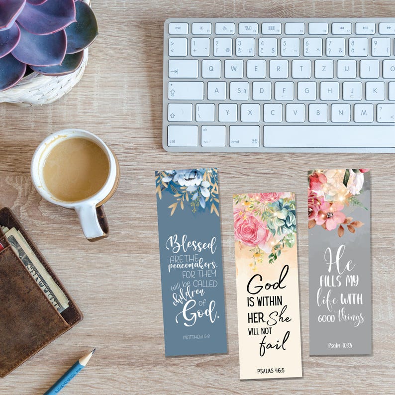 20 Bible Verse Bookmark Bundle, Printable Floral Bible Bookmark ...
