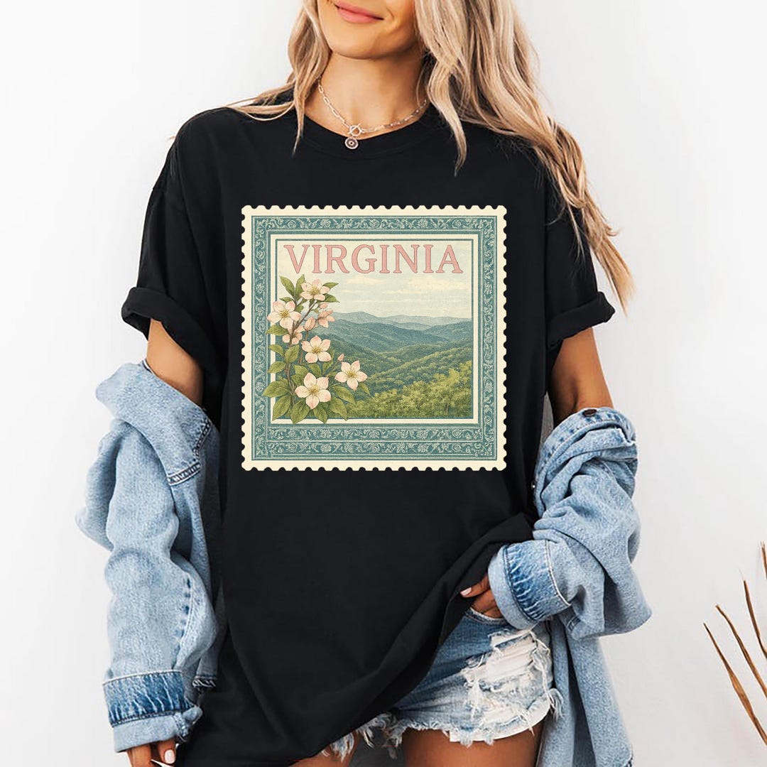 Virginia State Stamp Png, Vintage Blue Ridge Mountains & Dogwood Flower ...