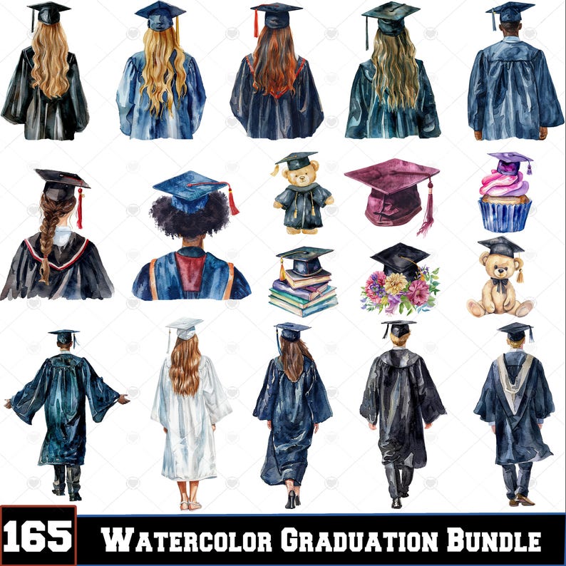 165 Watercolor Graduation PNG Bundle, Graduation Clipart, Graduation ...