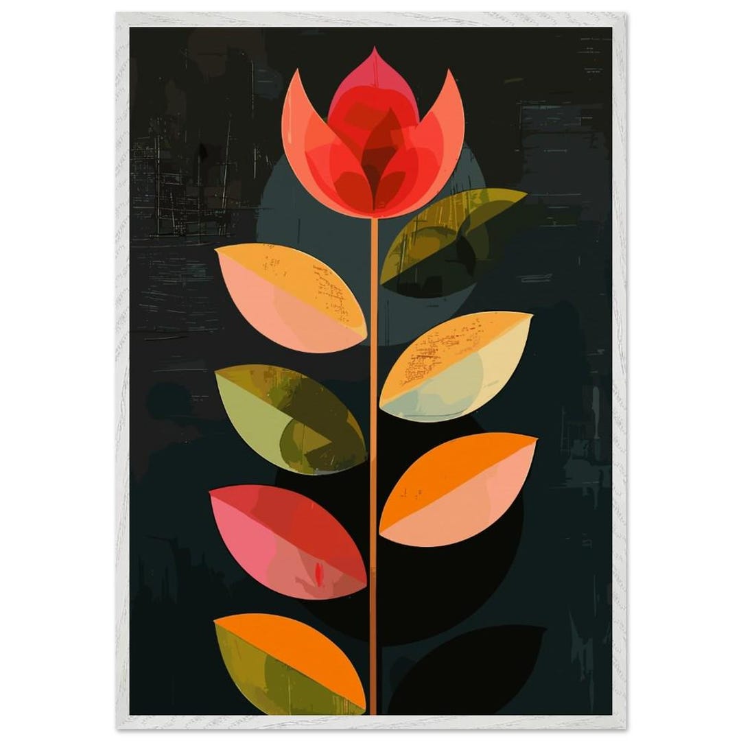 Retro 1970s Vintage-style Pop Art Floral Motif Premium Wooden Framed ...