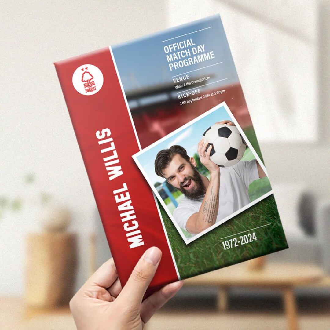 Football Fan Funeral Order of Service - 8-12 Pages Fully Personalised ...