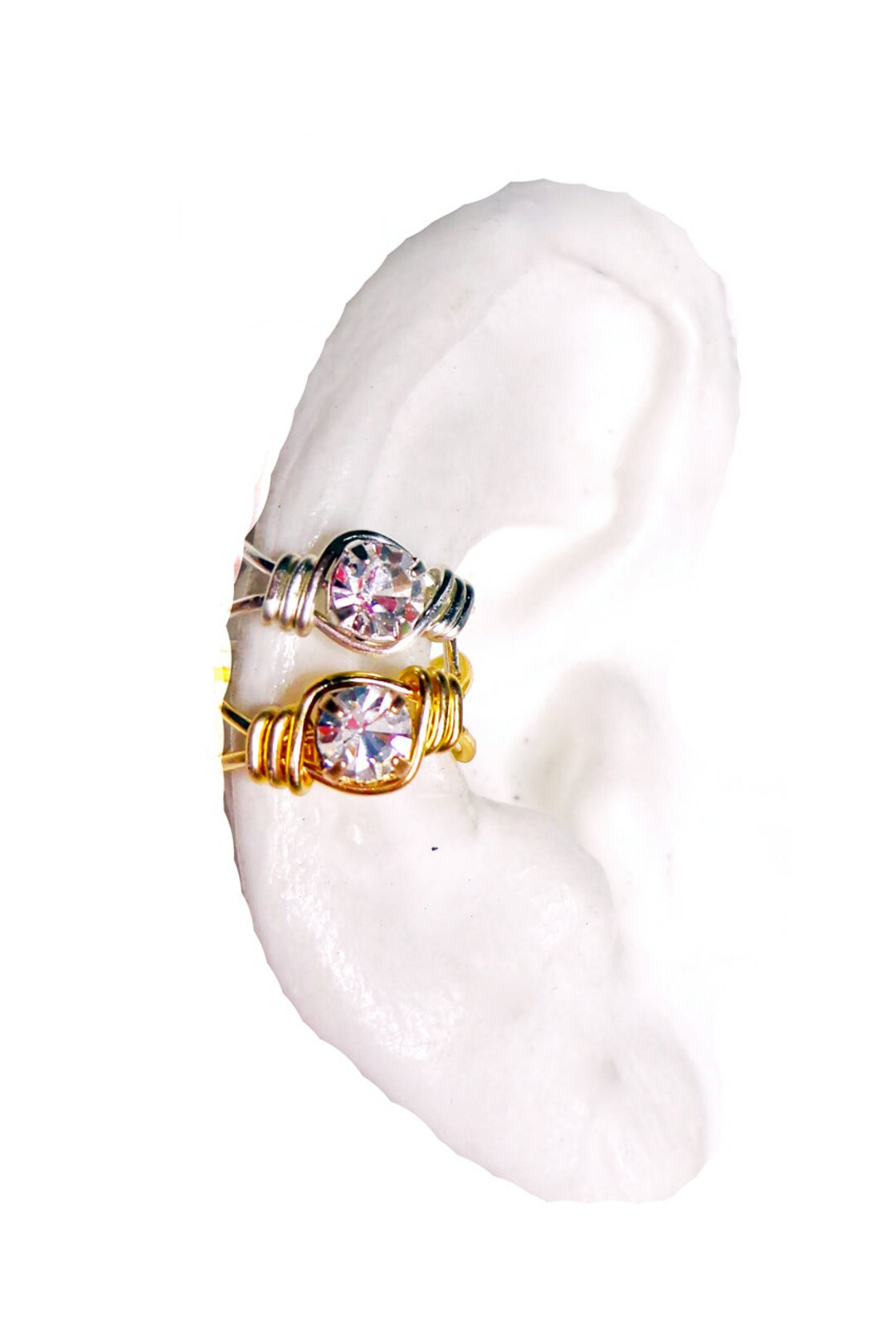 Ear Cuff Clipon Silver or Golden With Sparkly Rhinestones - Etsy