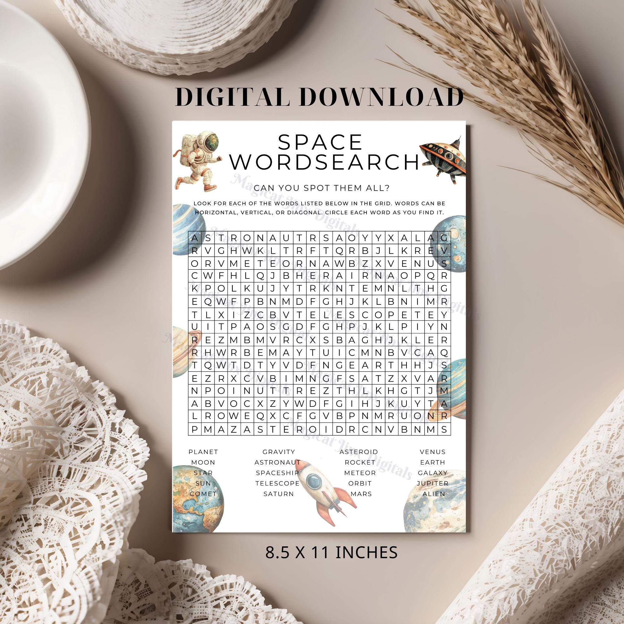 Space Word Search for Kids Printable PDF, Fun Outer Space Activity ...