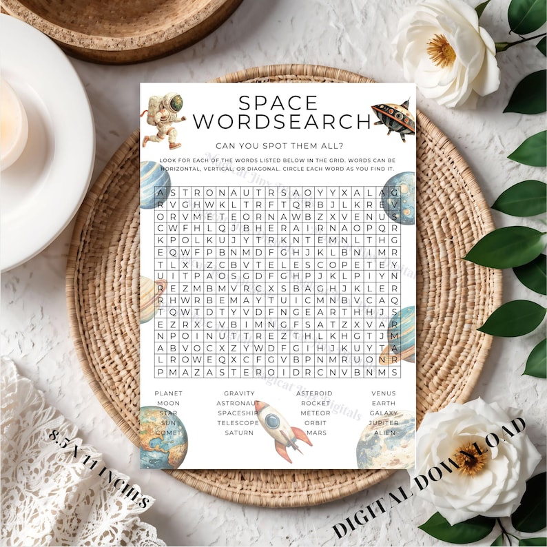 Space Word Search for Kids Printable PDF, Fun Outer Space Activity ...
