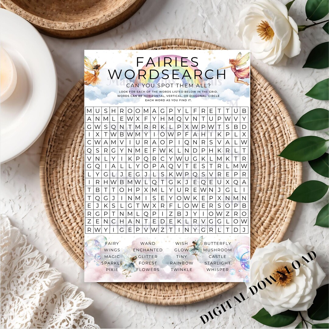 Fairy Word Search for Kids Printable, Fun Fairy Activity for Girls ...