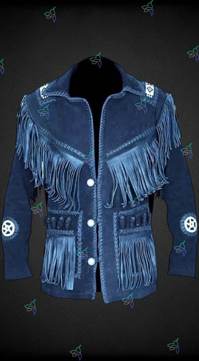 Blue Western Genuine Suede Leather Jacket Men, Classic Buckskin ...