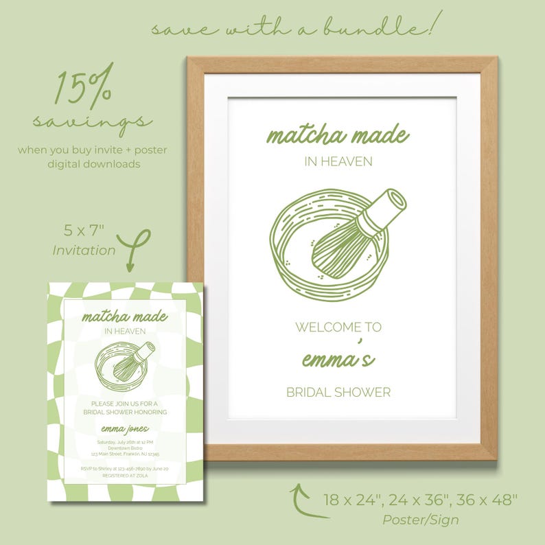 Matcha Made in Heaven Theme Bridal Shower Invite Invitation 5x7 ...
