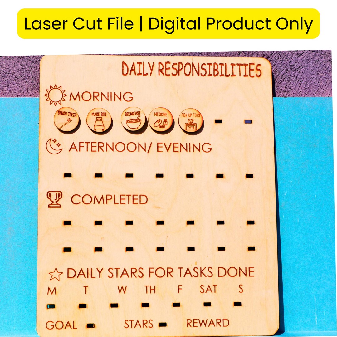 Kids Chore Chart SVG, Laser Cut Responsibility Board File, Montessori ...