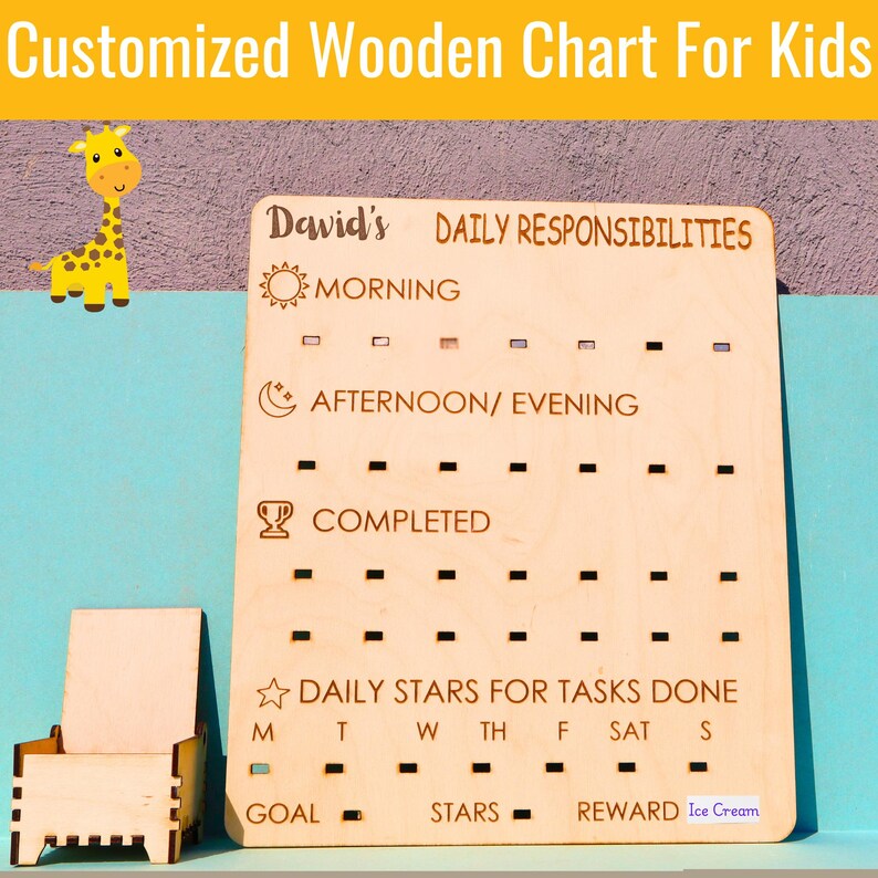 Personalized Kids Responsibility Chart, Wooden Chore Board, Montessori ...