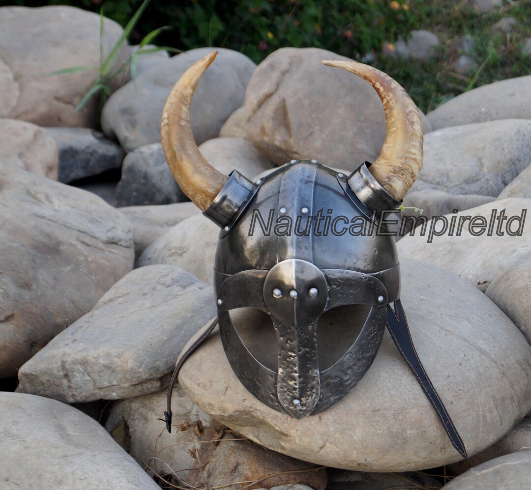 Medieval Viking Helmet With Real Horns – Norse Warrior Helmet for LARP ...