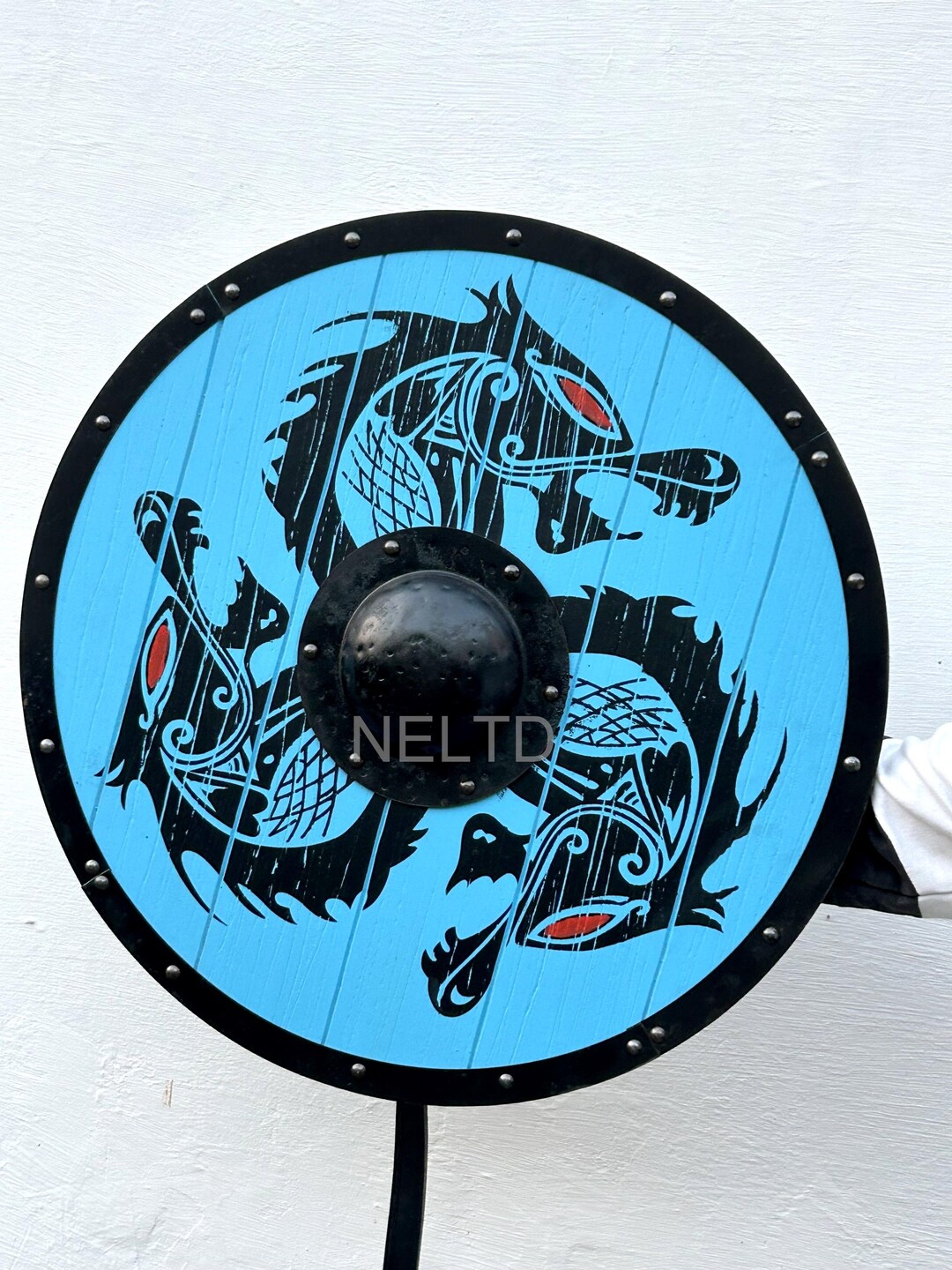 Medieval 24" Wooden Round Shield Three Dragon Battle Ready Shield Wall ...