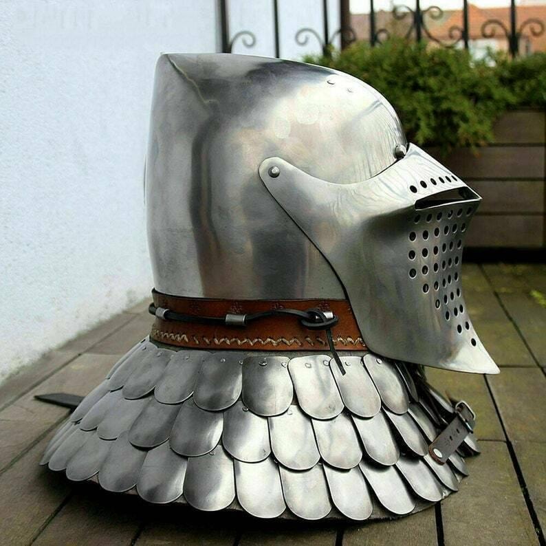 18G Steel Medieval Bascinet Closed Armor Helmet – Handmade Burgonet ...