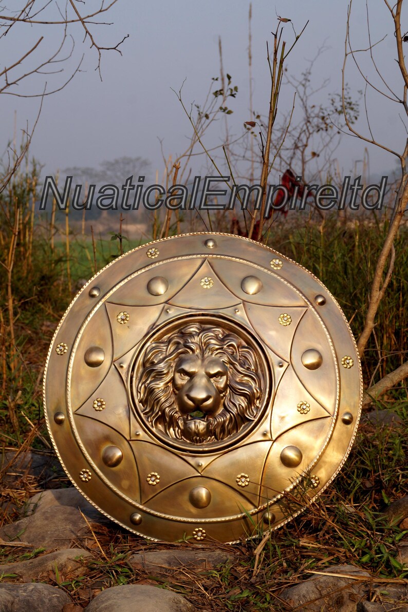 Medieval Lion Shield Wall Décor – Handcrafted Brass Shield With 3D Lion ...