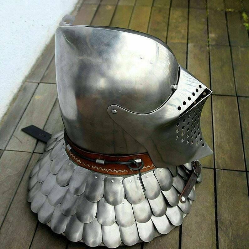 18G Steel Medieval Bascinet Closed Armor Helmet – Handmade Burgonet ...