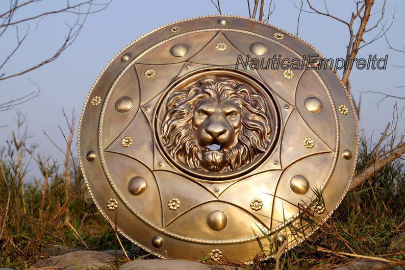 Medieval Lion Shield Wall Décor – Handcrafted Brass Shield With 3D Lion ...