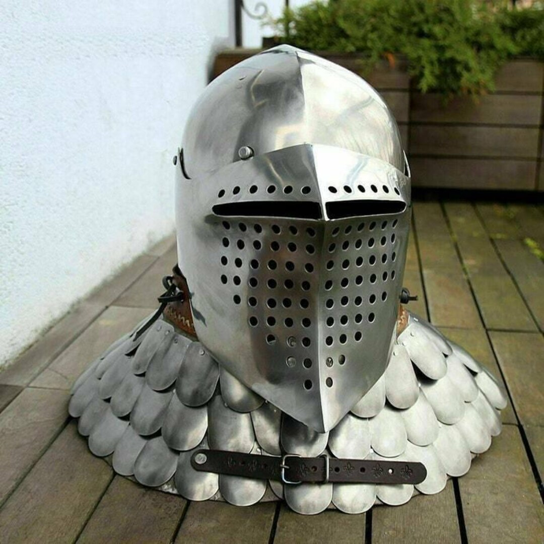 18G Steel Medieval Bascinet Closed Armor Helmet – Handmade Burgonet ...