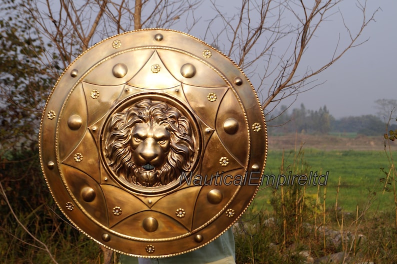 Medieval Lion Shield Wall Décor – Handcrafted Brass Shield With 3D Lion ...